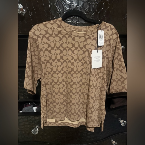 Coach | Tops | Coach Tan Signature Pattern Tee | Poshmark